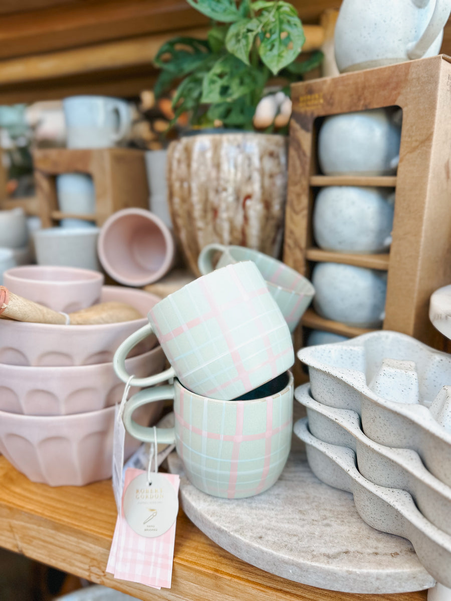 Cat's Pyjamas Mug - Sage & Blush Check – Frisky Deer