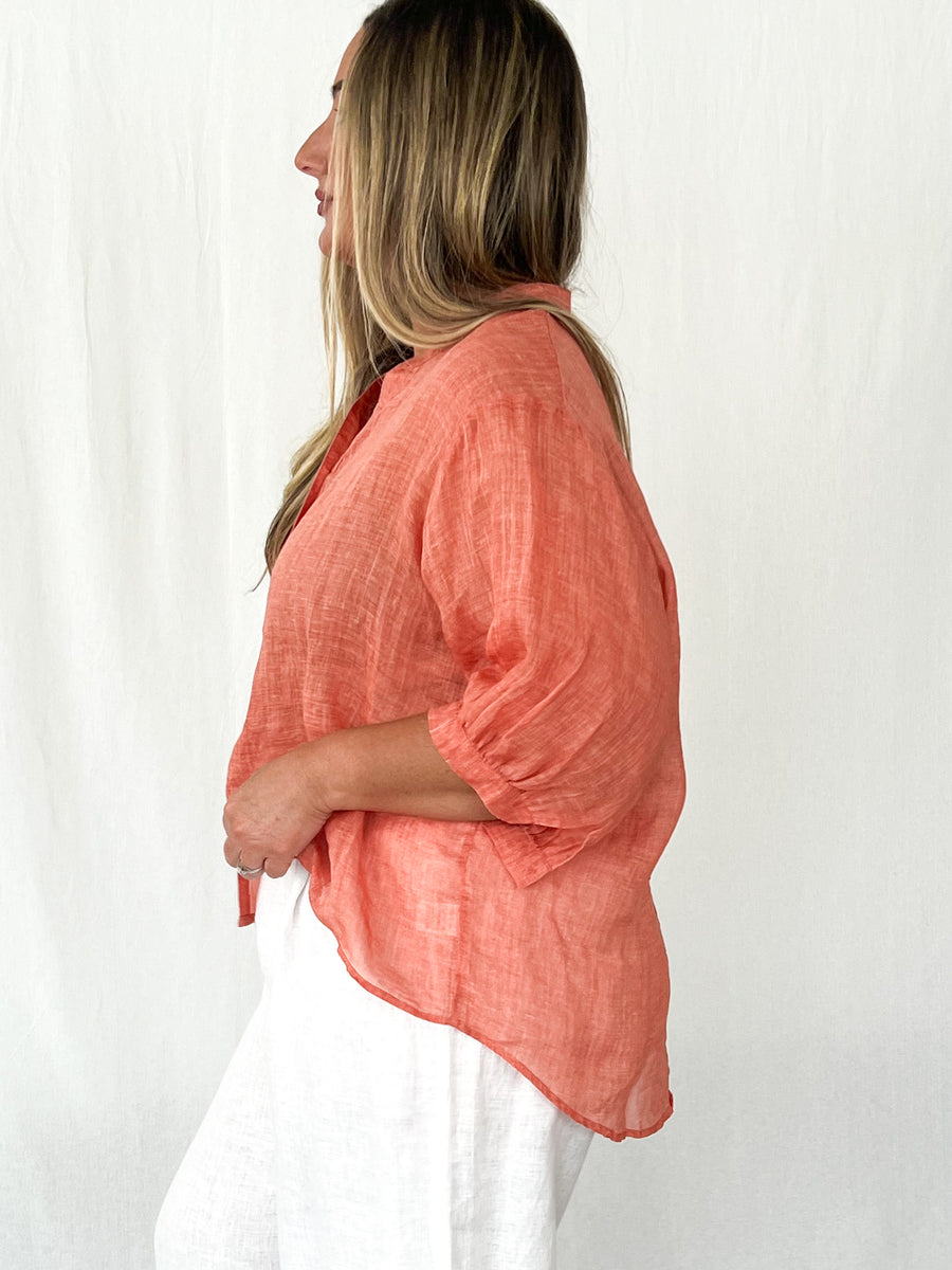 Elena Orange Linen Blouse – Frisky Deer